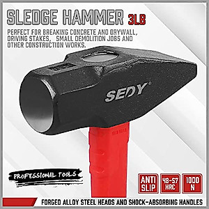 SEDY 5-Piece Hammer Set - 24oz Ball Pein Hammer | 22oz Claw Hammer | 32oz Rubber Mallet | 3lb Sledge Hammer | 3lb Cross Pein Hammer