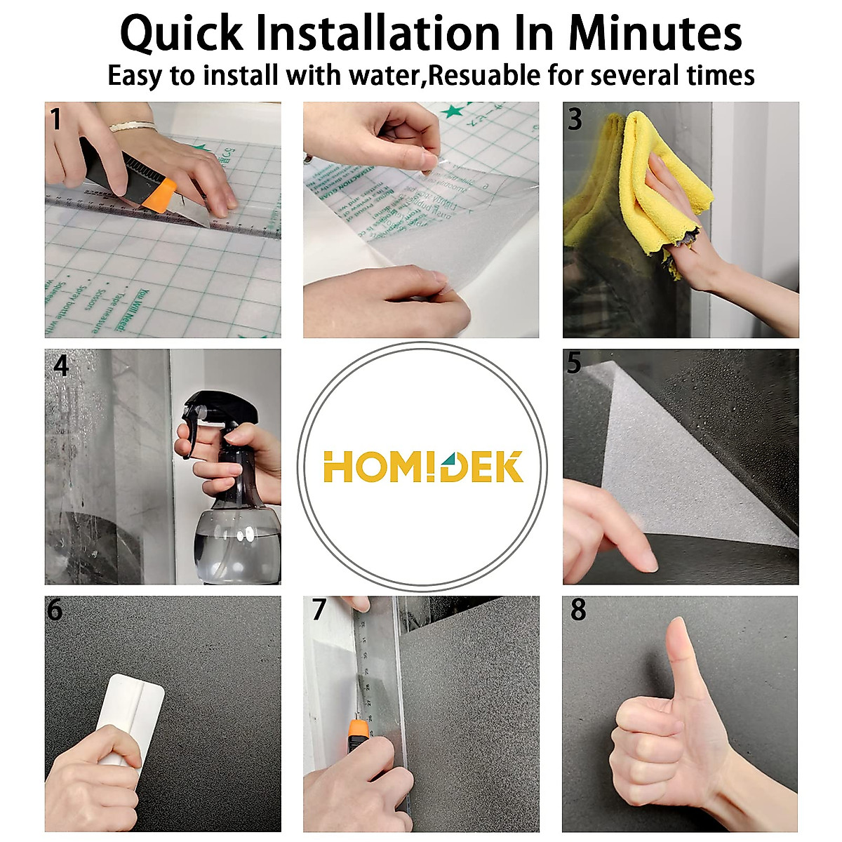 Privacy Window Film, HOMIDEK Frosted Glass Window film,Sun UV Blocking Static Cling Removable Frosting Window Tinting Film for Bathroom, Home,Office,Non-Adhesive(17.5"x78.7")