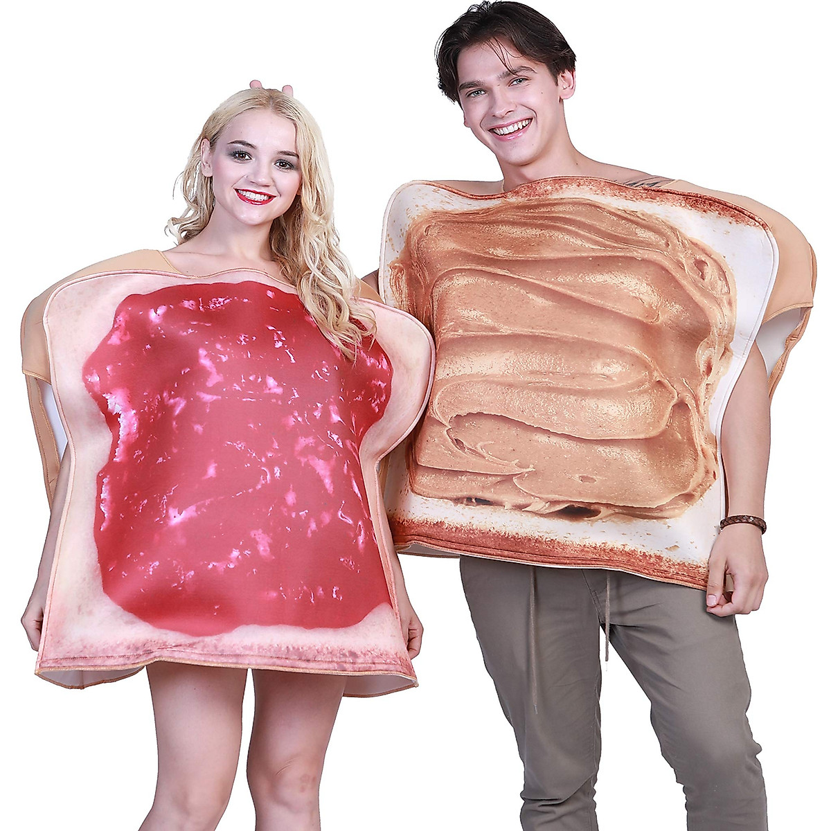 EraSpooky Couple Halloween Costume Bread Slices Peanut Butter and Jelly Costume Adults Cosplay Party Funny Food Mascot (Couple Jam Suit(2PCS))