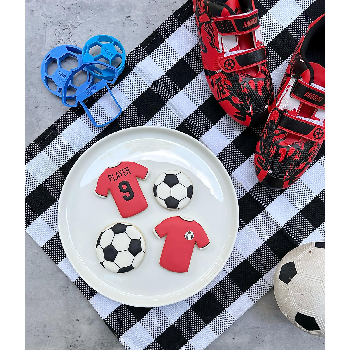 SOCCER BALL COOKIE CUTTERS WITH JERSEY American Soccer Football Sport Small Large Balls With Jersey Uniform T-Shirt Made In USA Cookie Cutters (3 Pack)