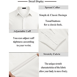 COOFANDY Mens Long Sleeve Dress Shirts Wrinkle Free Stretch Dress Shirt Casual Button Down Shirts A-White