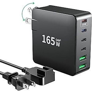USB C Charger, 160W Fast GaN Compact Foldable Rapid Plug 6 Multiple Port PD Charging Station Laptop Power Adapter for MacBook Pro/Air and iPad Pro iPhone15/14/13. Galaxy Note20 S22 Pixel