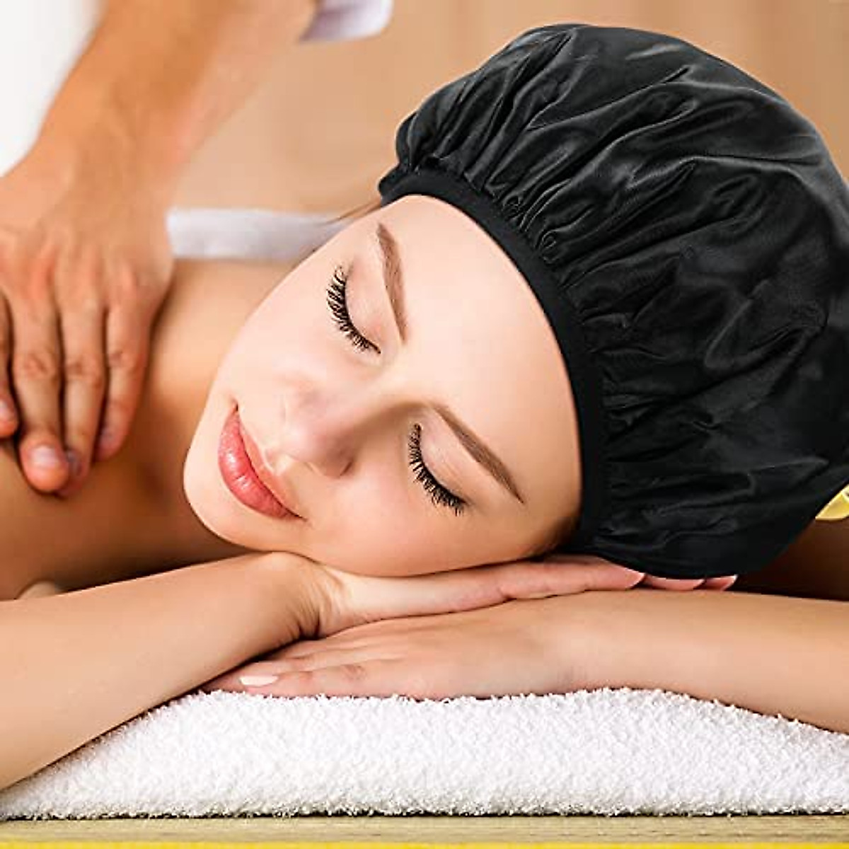 Geyoga 2 Pcs Shower Cap Terry Lined Shower Cap for Women Large Triple Layer Shower Cap with Microfiber Dry Hair Function Breathable Bath Cap Reusable Waterproof for Long Hair(Cute Pattern)