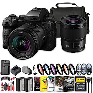 Panasonic Lumix S5 IIX Mirrorless Camera with 20-60mm and 50mm Lenses Kit (DCS5M2XW/W) + 64GB Memory Card + Filter Kit + Color Filter Kit + Corel Photo Software + DMW-BLK22 Battery + Bag + More