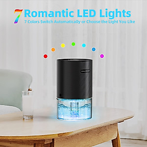 Dehumidifier, Small Dehumidifiers for Home 26OZ Mini Dehumidifiers for Basement, Small Room, Bathroom, Bedroom, RV, Quiet Dehumidifiers with Night Lights Up to 161 sq ft Black