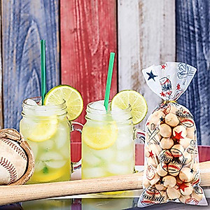 Chuangdi 100 Pack Baseball Party Cello Bags Cellophane Bag for Birthday Party Supplies Favors Party Supply Bags Goody Favor Bags (Star Style)