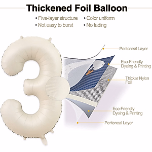 3 Balloon, Number 3 Balloon, 3 Balloon Number 40 Inch, Sand White Large Big Foil Number Balloons for Birthday Party Graduation Wedding Anniversary Baby Shower Bachelorette Decoration Supplies