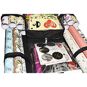 Freegrace Double Sided Hanging Gift Wrap Organizer | Large 16" x 41" Wrapping Paper Rolls Storage Bag | Tearproof & Space Saving Closet Gift Bag Organization Solution (Black)