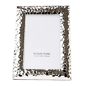 Modern Designer Silver Plated Steel Metal 4x6 Picture Frame with Hammered Frame | Luxurious Black Velvet Backing | Portrait or Landscape
