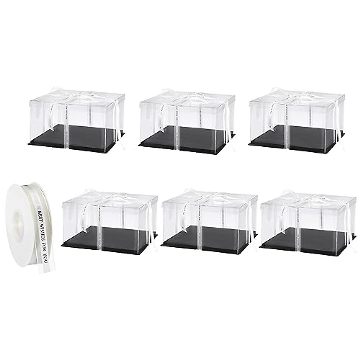 uxcell Clear Cake Box, 6Pcs 13"x7"x13" - Tall Cake Boxes with Ribbon for 12 Inch Cake Packing Carry - for Birthday Parties, Wedding (Black)