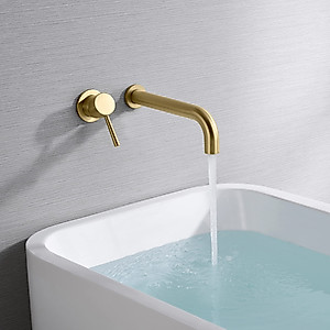 sumerain Tub Filler Wall Mount Roman Tub Faucet Brushed Gold Single Left-Handed Handle Brass Bathtub Faucet