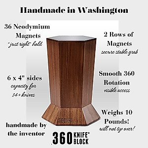 360 Knife Block - (Walnut) ROTATING Magnetic knife block - SeriousEats/ATK/Cooksillustrated BEST Universal Knife Block - handmade in Washington