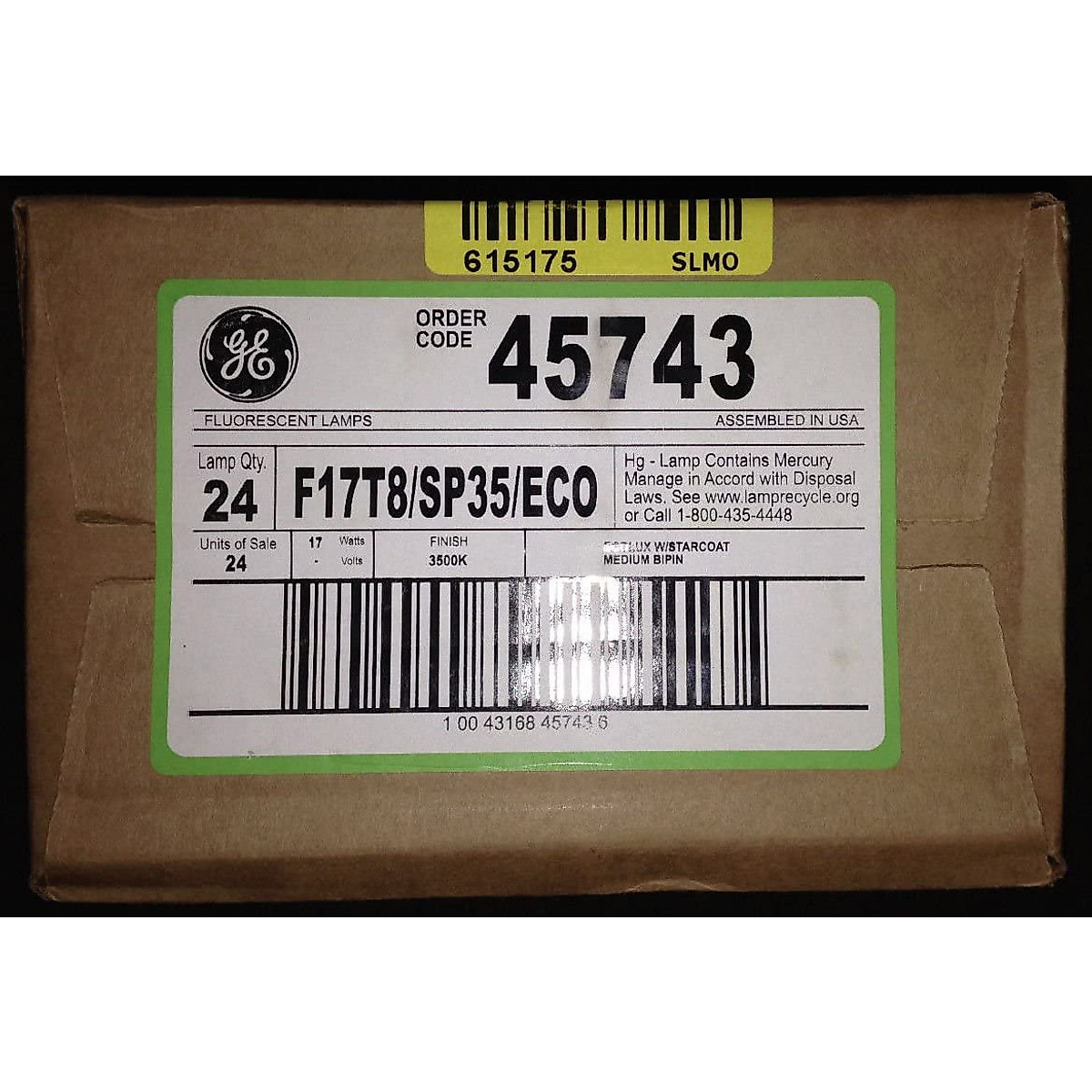 GE 45743 F17T8/SP35/ECO 2' T8 Fluorescent Lamp , Case of 24