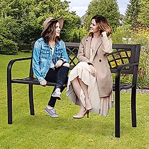 Qxznby Garden Bench Outdoor Bench Cast Iron Bench,Metal Outdoor Bench with Armrests,Outdoor Benches Clearance Sturdy Steel Frame Front Porch Bench for Park Yard Lawn Deck Entryway(Black)