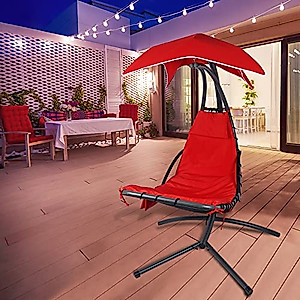 Terrace Hanging Chaise Longue with Replaceable Cover and Umbrella Cloth, Suitable for Chaise Lounge Hammock, Soft and Comfortable, Waterproof and Moisture Proof (Cushions, Pillows not Included) (Red)