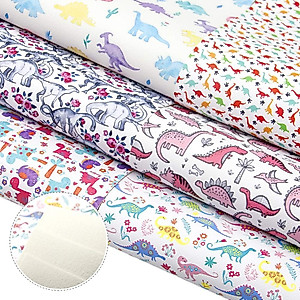 David Angie Dinosaur Printed Faux Leather Sheet 6pcs 7.9" x 13.4" (20 cm x 34 cm) for Earrings Hair Bows DIY Projects Making (Assorted)