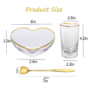 YUNNUO Glass Bowls For Dessert,Glass Bowls 6 Inch,Phnom Penh Heart-Shaped Glass Bowl And Cup Set,Used In The Kitchen To Make Ice Cream Or Fruit Salad,Yogurt Dessert Bowl (With A Spoon)