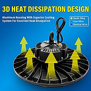 AUXTINGS 150W UFO LED High Bay Light 15000lm 6000K Daylight 600W HID/HPS Equivalent LED Shop Lights for Warehouse Shop Workshop Industrial Factory Garage Basement Barn High Bay Light