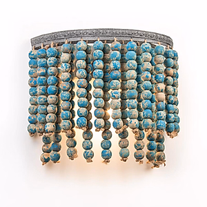 JCPYIUL Boho Wall Sconce, Vintage Art Deco Wall Sconce Indoor, Hardwired Hallway Sconces Wall Lighting for Bedroom Livingroom Entryway(Blue Wood Bead)