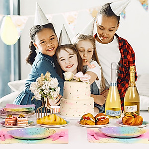 DECORLIFE Pastel Plates and Napkins Party Supplies Serve 24, Rainbow Birthday Plates and Napkins, Girls Baby Shower, Birthday BBQ, Folks Included, Total 96PCS