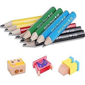 NatCot Triangular Fat Pencil For 2-8 Years Old Kids Use.10 Pencil With Pencil Sharpener And Eraser (Color)