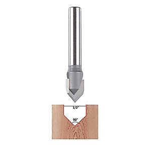SpeTool V-Groove Carbide Router Bit 90 Deg Chamfer Bits for CNC Woodword 1/2in Cutting Diameter with 1/4in Shank