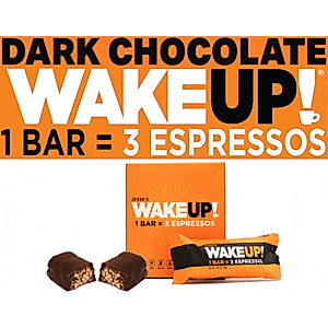 WAKE UP! Caffeinated Chocolate Protein Bars Gluten Free, Vegan, 350mg of Caffeine Energy, Kosher to help Boost Focus and Clarity (1 Bar = 3 Espressos) 6 Pack