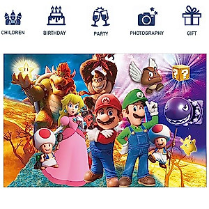 Super Brother Backdrop for Birthday Party Decorations, Mario Background for Baby Shower Party Cake Table Decorations Supplies, Mario Theme Banner (5.9ft*3.6ft-1)