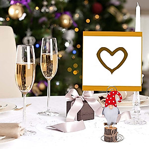 VAIIEYO 4Pcs Christmas Decoration Card Holders, Wooden Base Place Card Holders, Iron Wire Picture Picks Clip Holder Picture Memo Note Photo Clip for Xmas Party, Table Decoration, Wedding, Office