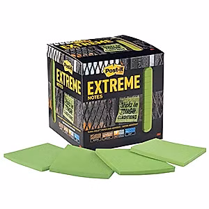 Post-it Extreme Notes, Works outdoors, Removes cleanly, 100X the holding power, Green, 3 in x 3 in, 12 Pads/Pack, 45 Sheets/Pad (EXTRM33-12TRYG)