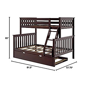 Max & Lily Bunk Bed, Twin-Over-Full Wood Bed Frame For Kids With Trundle, Espresso