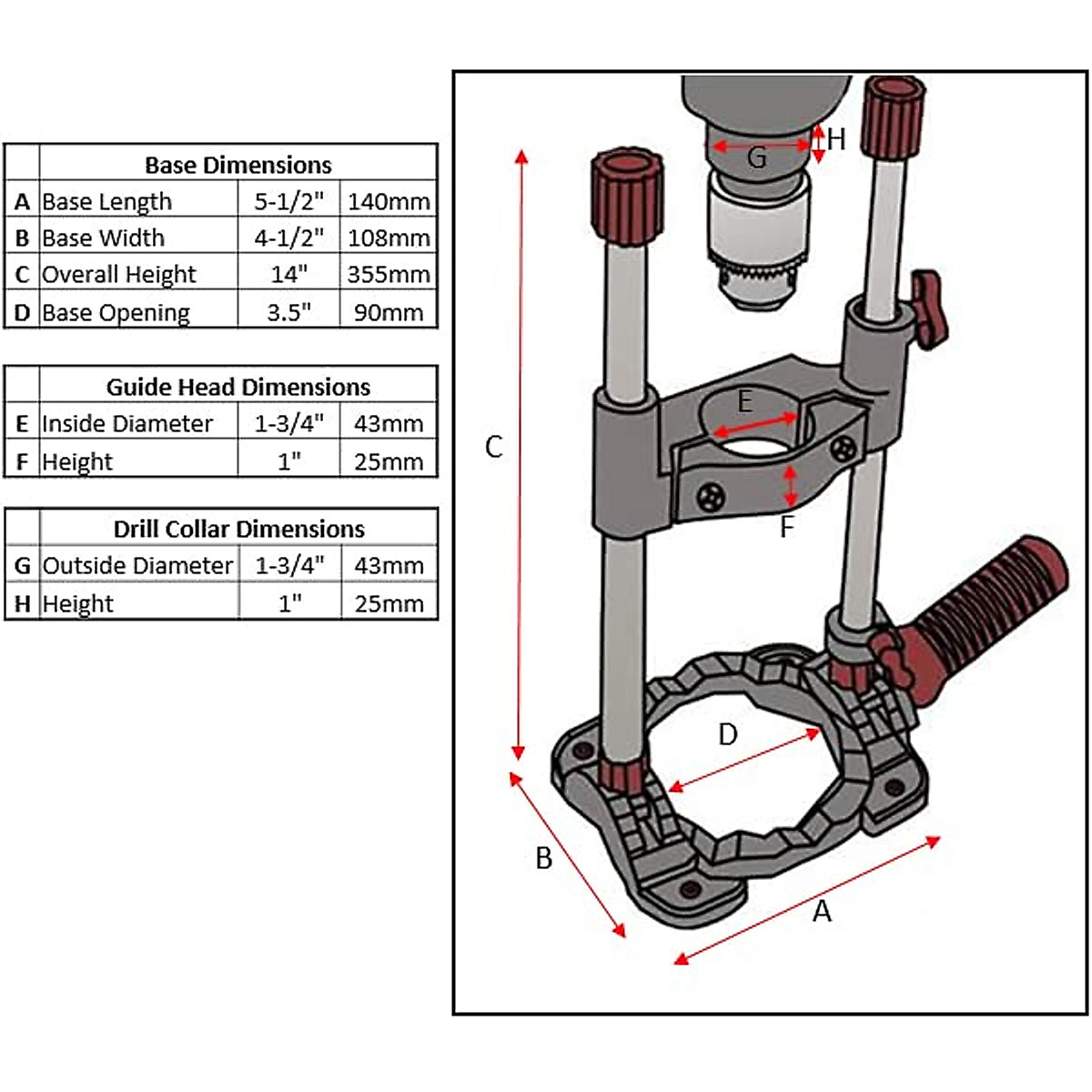Milescraft 1368 DrillMate Portable Drill Guide - NO CHUCK. Must have 43mm Diameter Collar International Style Drills. Multi-Angle Drilling with Control Spring. NOT FOR MOST DRILLS|Black
