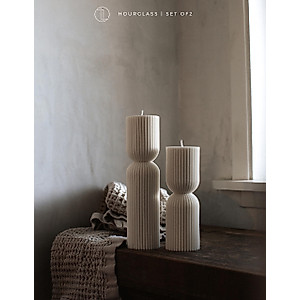 LAWA Hourglass Pillar Candle - Large Beautiful Handmade Pillar Scented Soy Wax Candle Elegant Bubble Aesthetic Candle Housewarming Gift Home Room Shelf Decor Idea White (Set of 2)