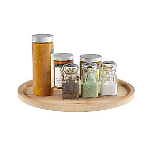 Lazy Susan – All-Natural Bamboo Round Single Tier Turntable Kitchen, Pantry and Vanity Organizer and Display with 14 Inch Diameter by Classic Cuisine