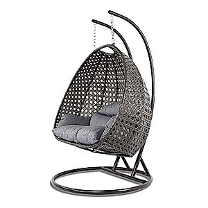 Island Gale® Luxury 2 Person Outdoor, Patio, Hanging Wicker Swing Chair (X-Large-Plus, Charcoal Rattan/Charcoal Cushion)