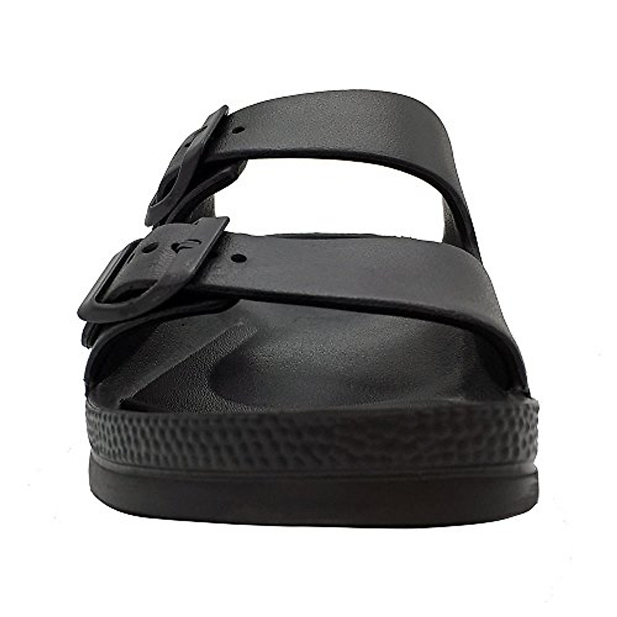 FUNKYMONKEY Men's Comfort Slides Double Buckle Adjustable EVA Flat Sandals (7 M US, Black/SPK)