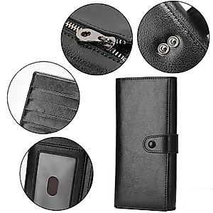 Alldaily RFID Blocking Large Capacity Leather Clutch Wallets Trifold Credit Card Holder for Women (Black)