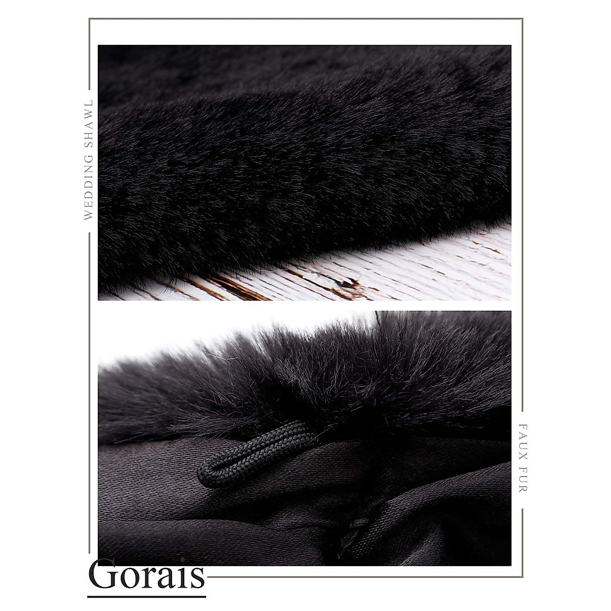GORAIS Women's Wedding Faux Fur Shawls and Wraps Long Bridal Fur Scarf Stoles with Brooch for Bride and Bridesmaids (Black)