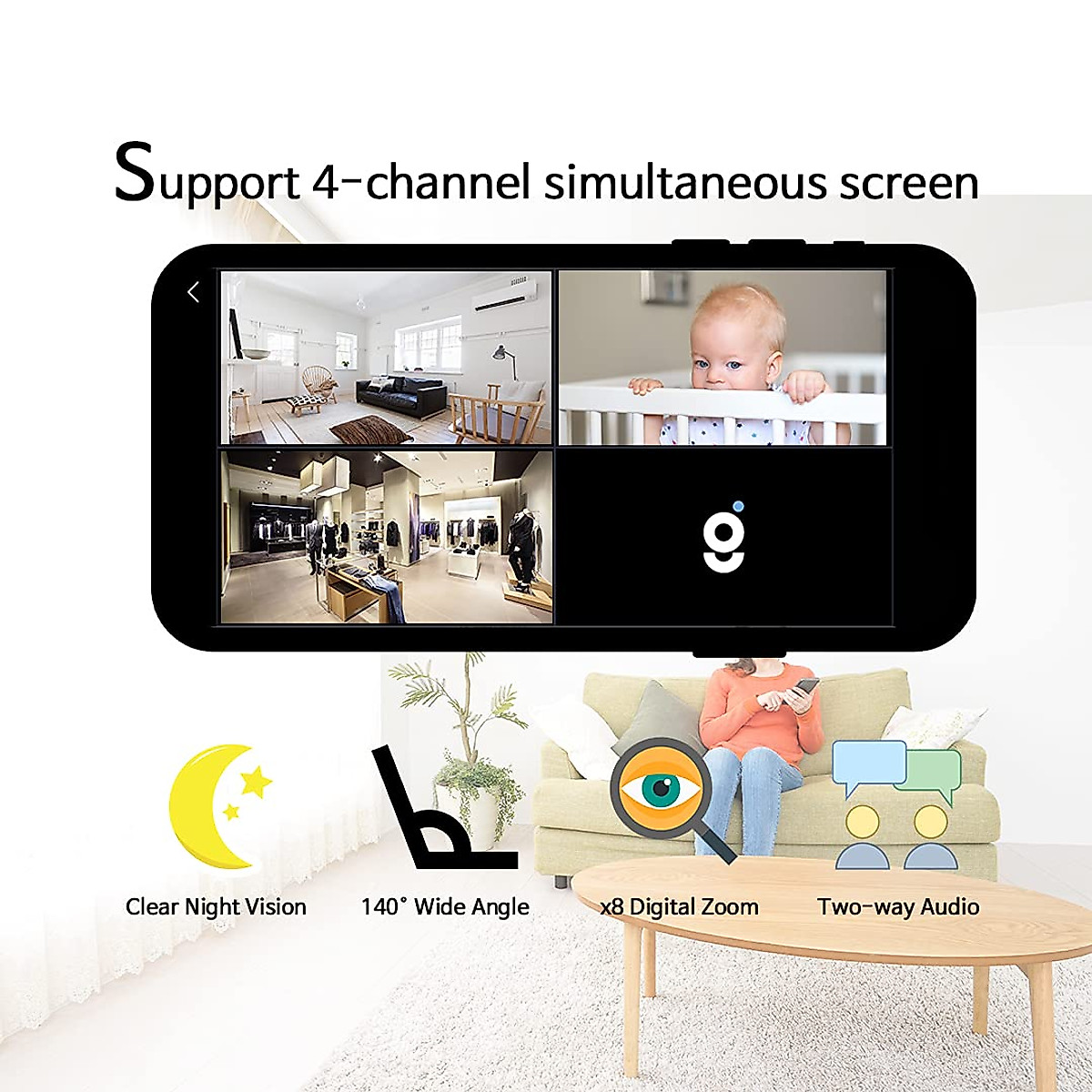 EGLOO S4 Home Security Camera with Temperature Humidity Monitor and Remote Control for Appliance – 1080P Wi-Fi Smart Baby Monitor, Pet Camera, Motion/Sound Detection, Clear IR Night Vision