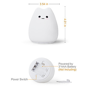 LED Cat Night Light, Battery Powered Night Light for Kids, Silicone Multicolor Cute Cat Lamp with Warm White and 7-Color Breathing Mode, Christmas Gifts for Kids, Baby, Children, Lady (Cute Cat)