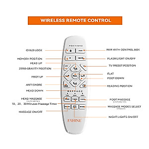 ESHINE Adjustable Bed Frame Smart Bed Queen - Quick Installation in 5 Minutes Electric Bed Base with Massage, Ergonomic Foot&Head Incline, Zero Gravity, Dual USB Ports, Under Bed Light, Queen