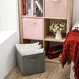 BeigeSwan Foldable Fabric Storage Bin [Set of 4] Collapsible Containers Cubes Boxes Organizer - 13 x 15 x 13 inches (Gray)