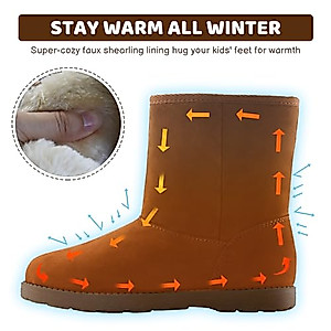 Vonair Girls Warm Winter Snow Boots for Little/Big Kids Fuzzy Faux Fur Lining Bootie Shoes with Zipper Brown 3 Big Kid