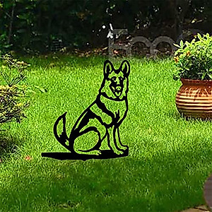 YO-yiHHG Adorable Dog Stake Decoration Yard Garden Outdoor Metal Art Dog Silhouette Decoration Steel Dogs Statue Adorable Ornament Gift (German Shepherd)