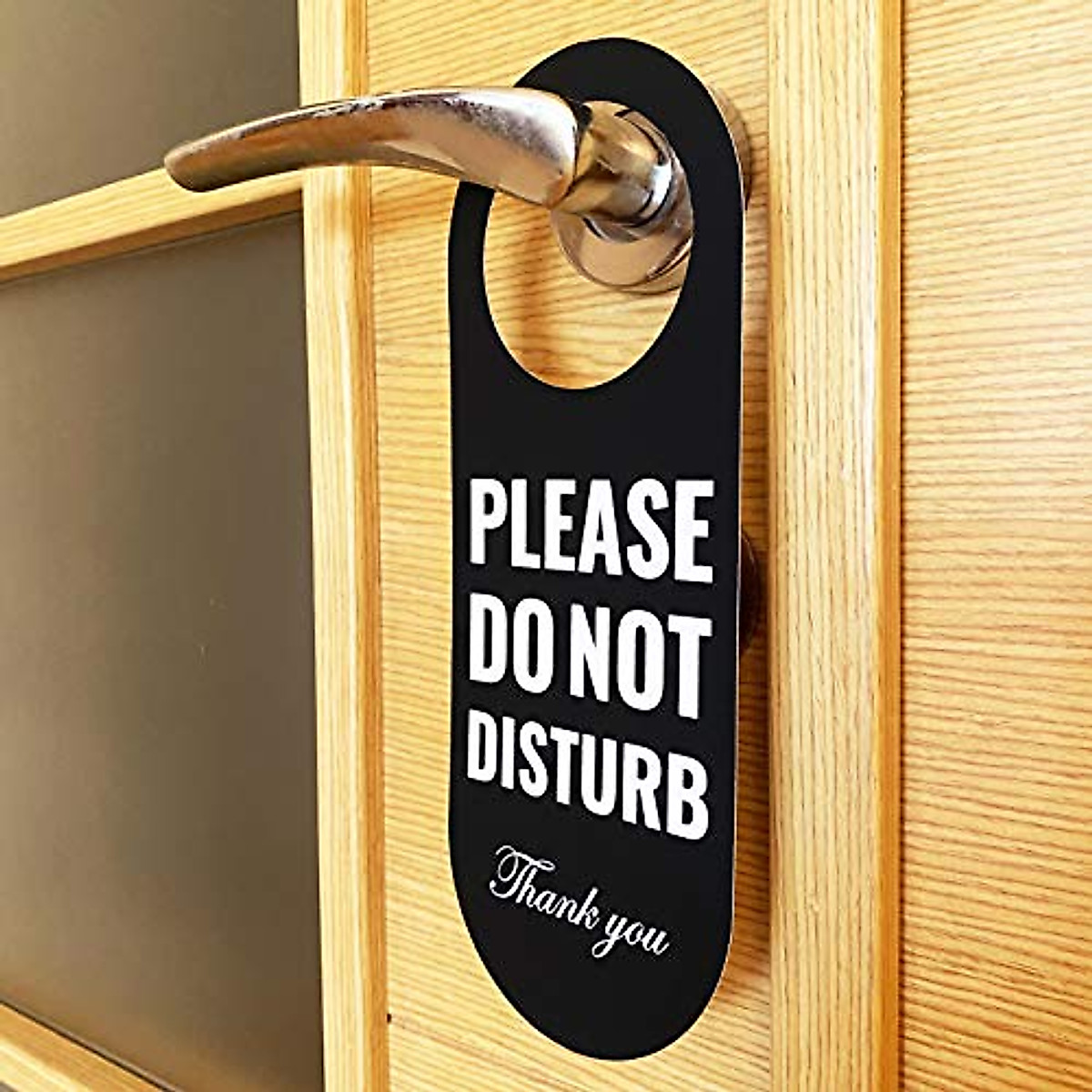 Do Not Disturb Door Hanger Sign 2 Pack (Black/White Double Sided) Please Do Not Disturb on Front and Welcome Please Knock on Back Side, for Office Home Clinic Dorm Online Class and Meeting Session
