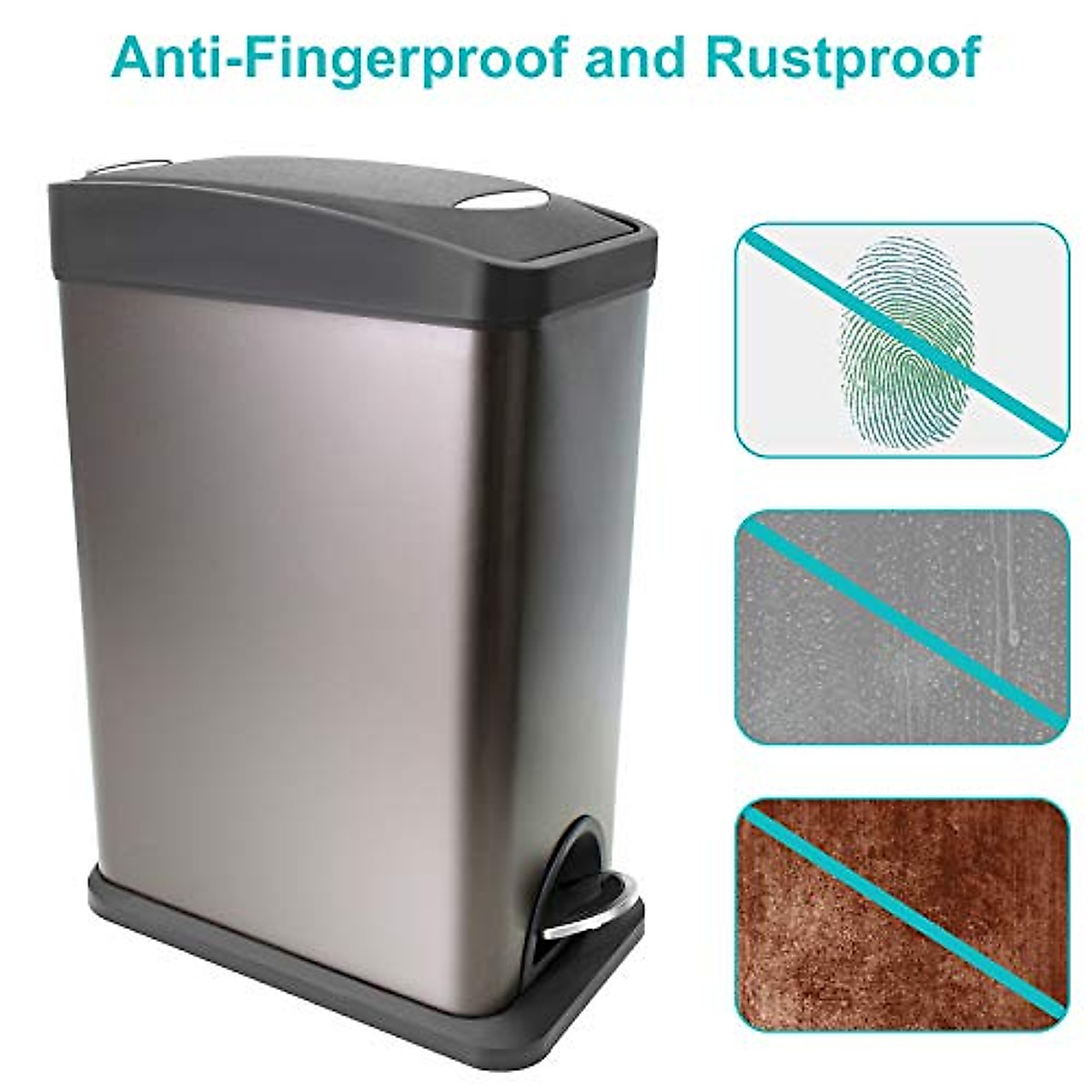 CTETC Slim Dark Bronze Stainless Steel Trash Can with Lid Soft Close and Removable Inner Wastebasket, Rectangular Small Garbage Can for Bathroom Bedroom Office, Anti-Fingerprint Finish, 2.1Gal/8L