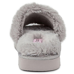 Juicy Couture Women's Luxe Faux Fur Slide Slippers with Embellished Strap, Cozy Indoor/Outdoor Fuzzy Slip-On Sandals, Halo - Grey, Size 9