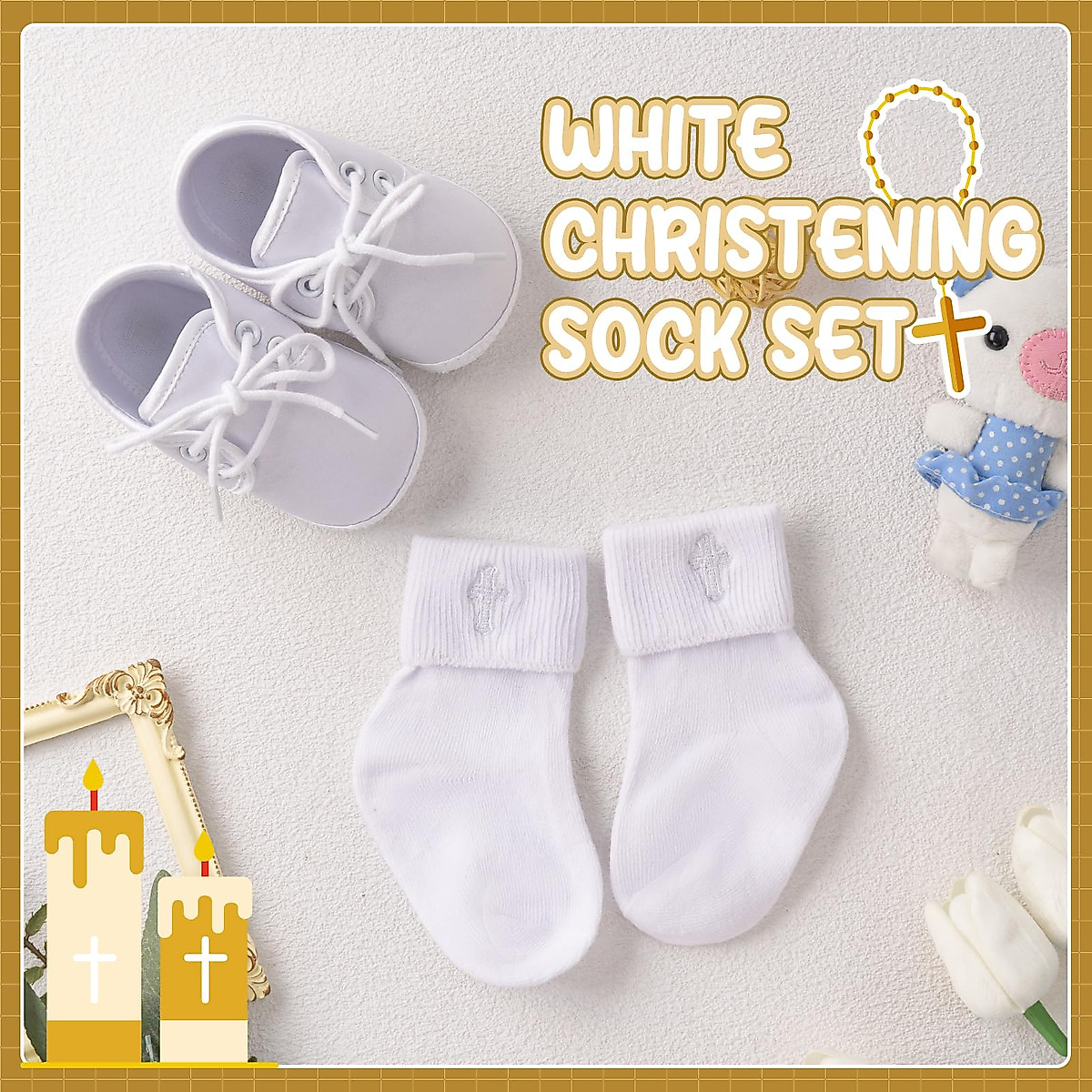 Booulfi Baby Sock Shoes White Newborn Booties Infant Baptism Shoes Socks for Baby Boy 3-6 Months Baptism Christening Easter Outfits for Boys Girl