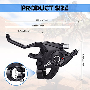 TOBWOLF Bicycle Brake Levers Shifter, 3x7 21 Speed Mountain Bike shifters Set, Left Right Brake Lever Shifter Kits with Gear Indicator, Replacement with Shift Cables for Moutain Bike Folding Bike