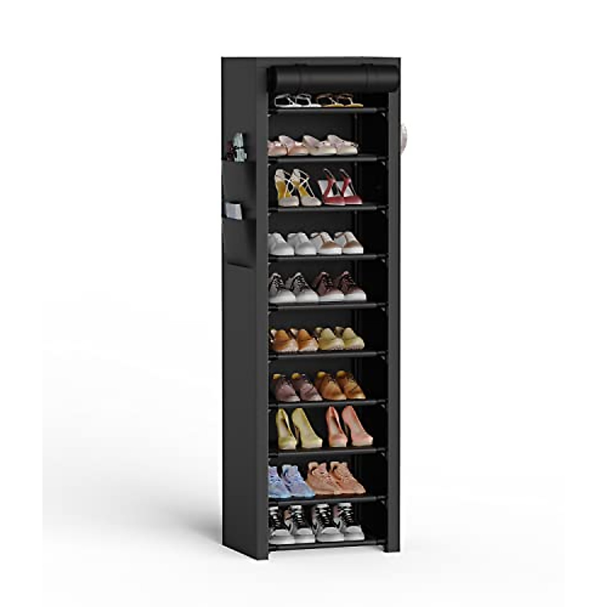 VTRIN Narrow Shoe Rack with Covers 10 Tiers Tall Shoe Rack for Closet Entryway Sturdy Shoe Rack Organizer Holds 20-22 Pairs Free Standing Shoe Storage Cabinet with Dustproof Cover Shoe Shelf